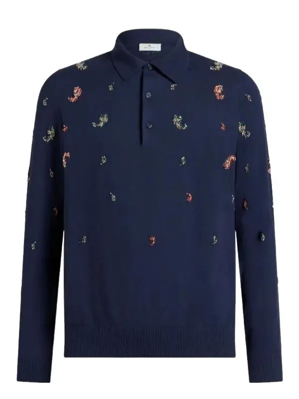 Etro Polo Shirt With Crystal-detailed Mini Paisley - Black
