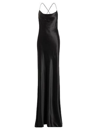 Saint Laurent Satin Draped Maxi Dress - Black