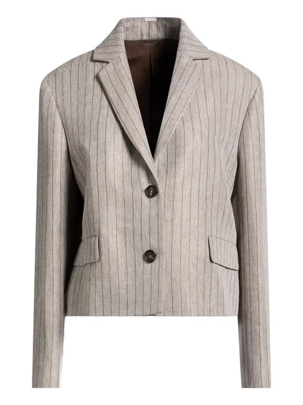 Brunello Cucinelli Single-breasted Striped Tweed Blazer - Nude