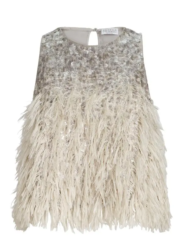Brunello Cucinelli Sequin And Feather Embellished Sleeveless Top - Nude