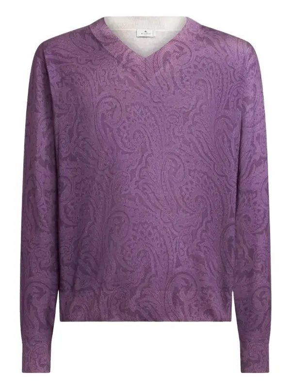 Etro Paisley Print V-neck Jumper - Purple