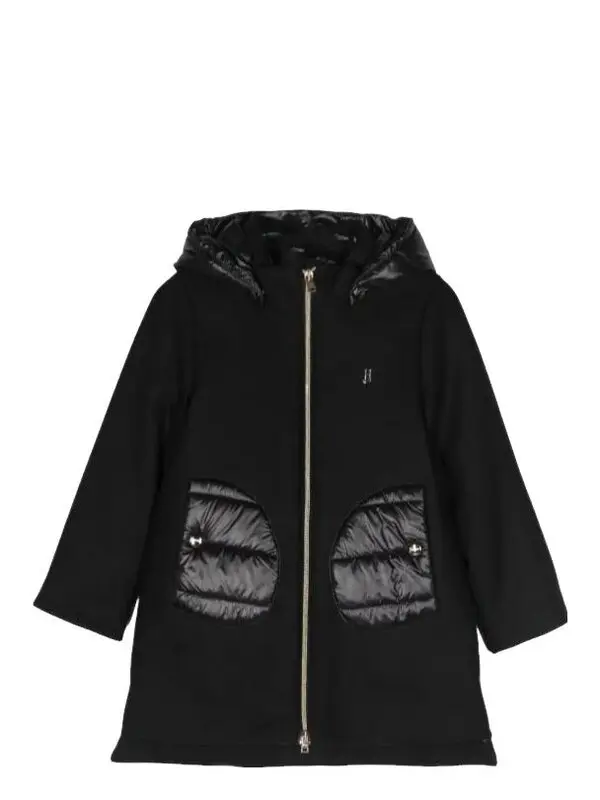 Herno Logo Plaque Hooded Coat - Black