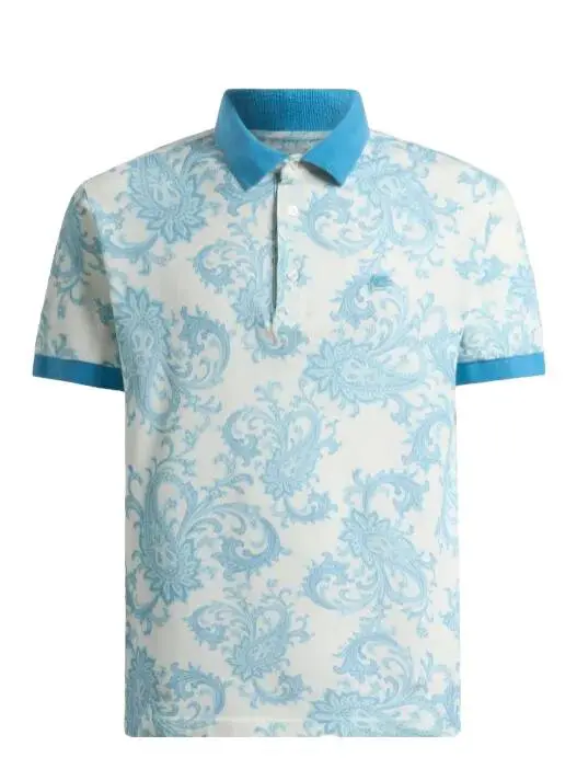 Etro Cotton Pique Polo Shirt With Paisley Motif - Blue