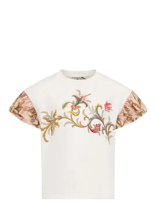 Etro Cotton Jersey T-shirt With Placed Floral Print - White