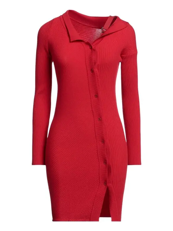 Jacquemus Bodycon Knit Dress With V-neck And Long Sleeves - Red