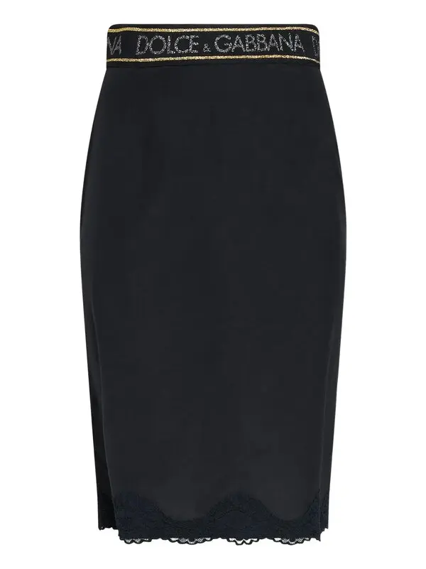 Dolce & Gabbana Midi Skirt With Lace Trim - Black