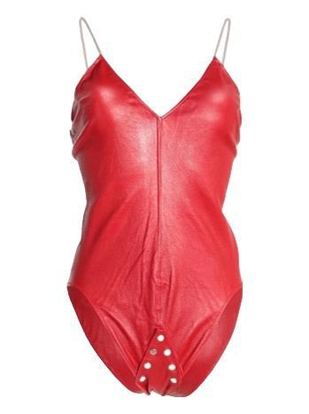 Rick Owens Sleeveless V-neck Leather Bodysuit - Red