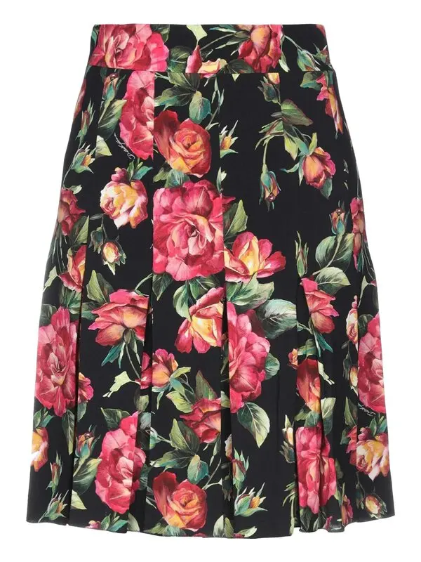 Dolce & Gabbana Floral Print Midi Skirt - Black