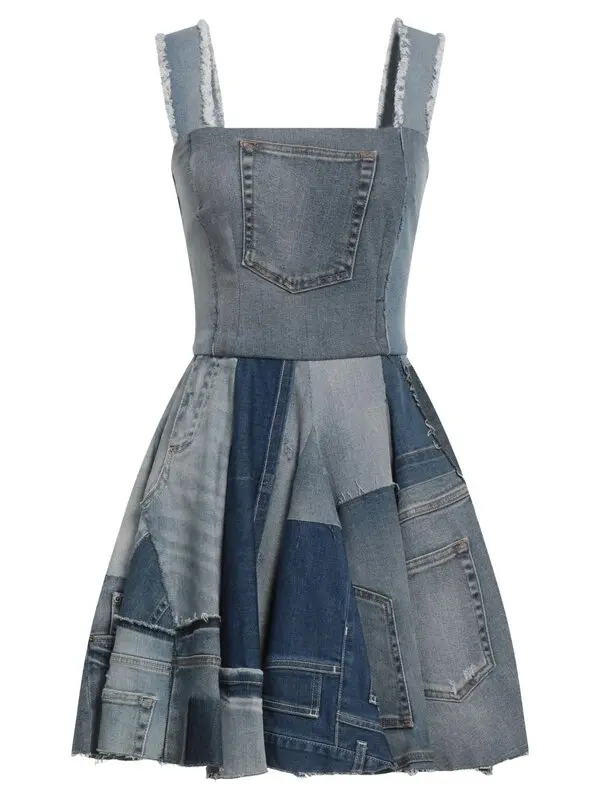 Dolce & Gabbana Denim Patchwork Square Neck Dress - Blue