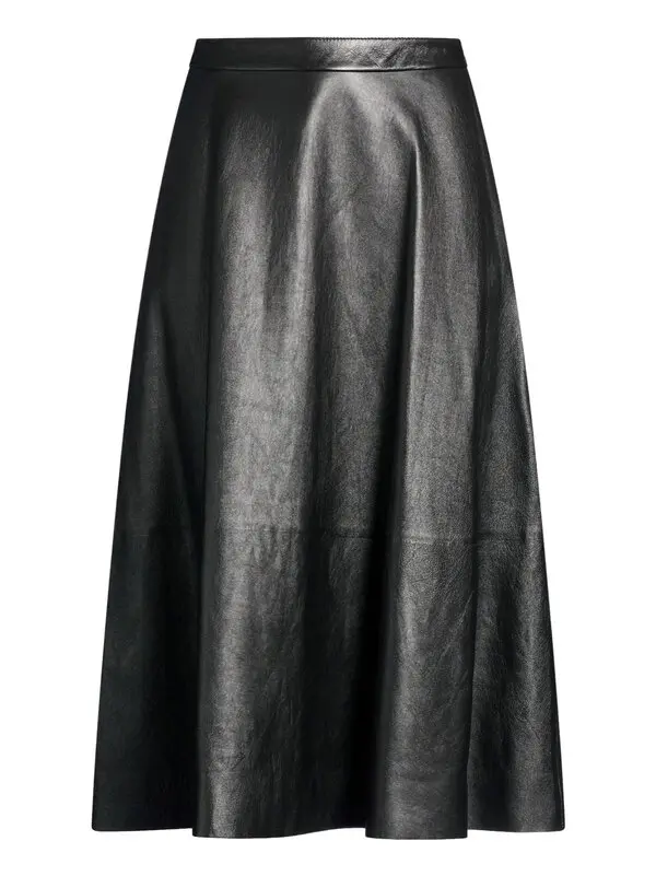 Balenciaga Leather Flared Skirt - Black