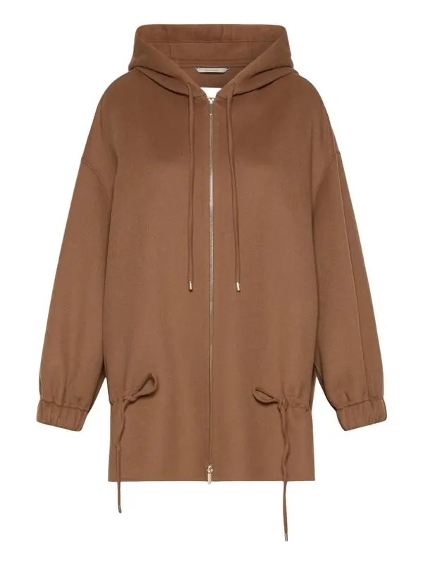 Max Mara Long-sleeved Hooded Coat With Drawstring Details - No