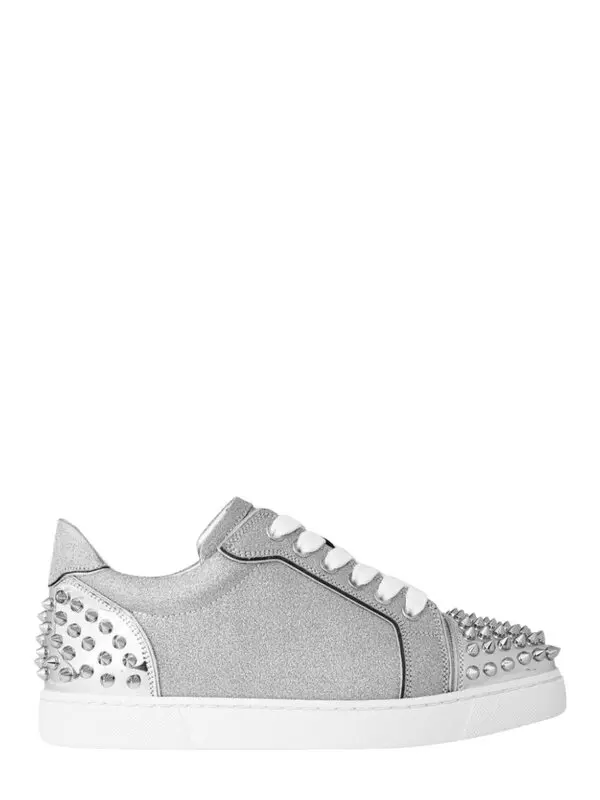 CHRISTIAN LOUBOUTIN Silver Glitter Low-top Sneakers With Stud Detailing - Gray