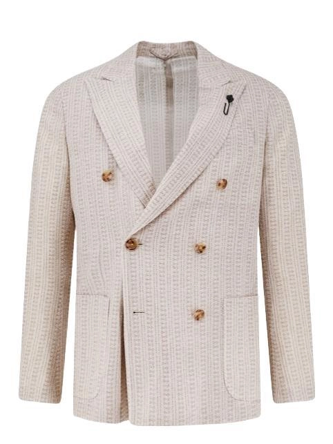 LARDINI Textured Double-breasted Blazer - Beige