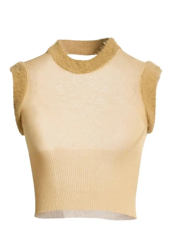 Jacquemus Sleeveless Knit Vest With Fur Trim - Beige