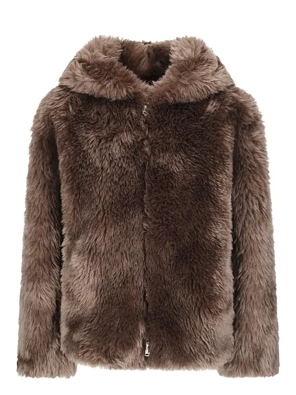 P.a.r.o.s.h Hooded Faux Fur Coat - Brown