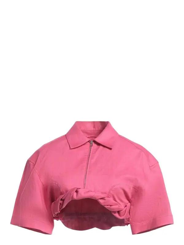 Jacquemus Cropped Short Sleeve Top With Zipper Detail - Fuchsia