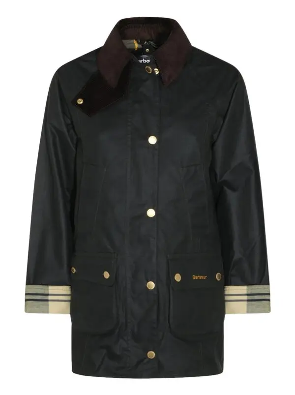 Barbour Waxed Cotton Jacket With Plaid Paneling - Black
