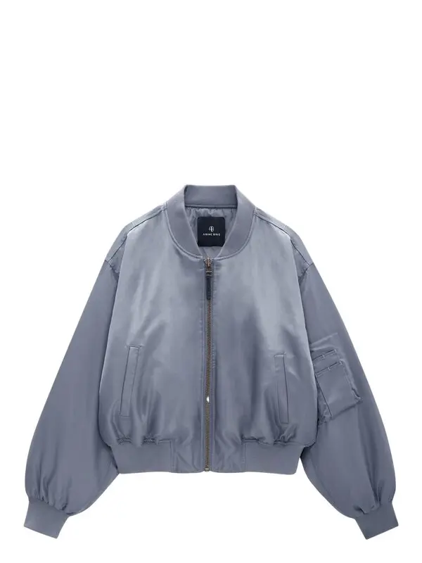 ANINE BING Crop Bomber Jacket With Ribbed Hem - Gray