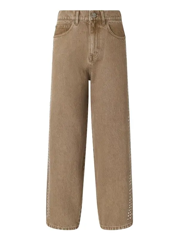 Pinko Wide-leg Embellished Denim Jeans - Brown