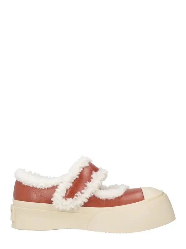 Marni Two-tone Teddy Fleece Mary Jane Flats - Camel