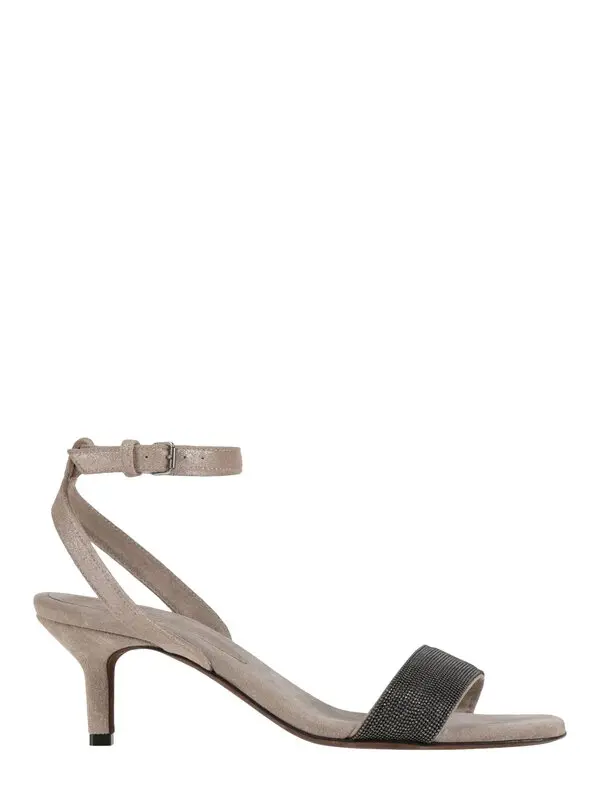 Brunello Cucinelli Embellished Two-tone Slingback Sandals - Grey