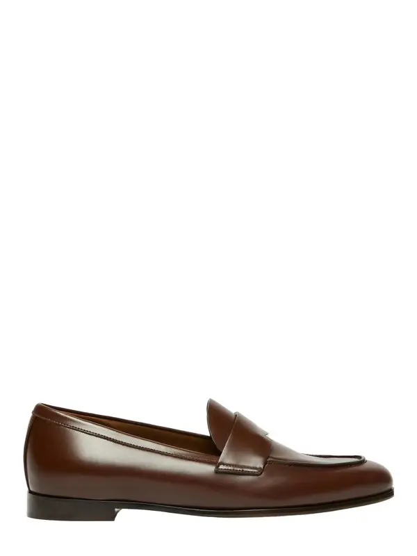 Max Mara Jordan Semi-glossy Leather Loafers - Cocoa