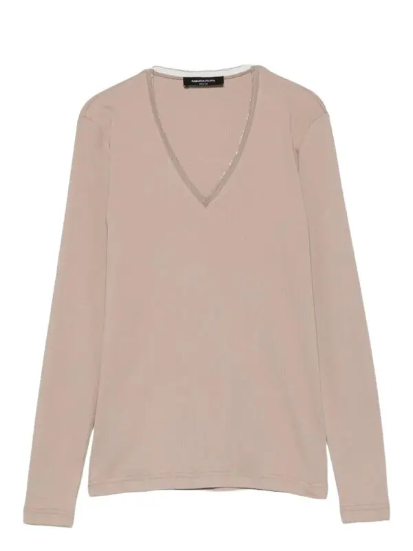 Fabiana Filippi V-neck Long-sleeve T-shirt - Brown