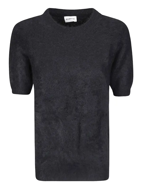 P.a.r.o.s.h Crew Neck Short Sleeve Knit Top With Trim - Black