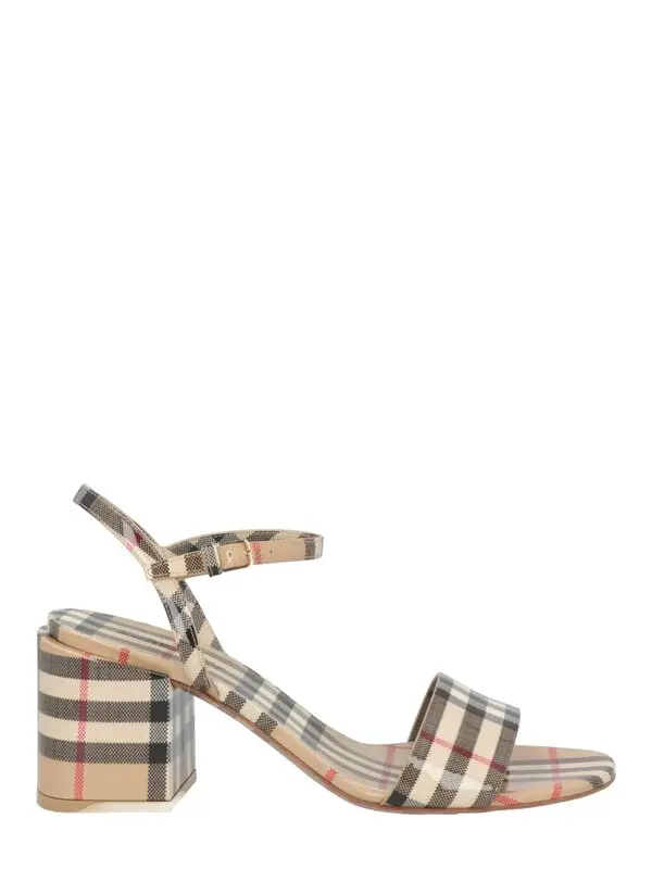 Burberry Printed Leather High-heeled Sandals With Buckle Strap - Beige