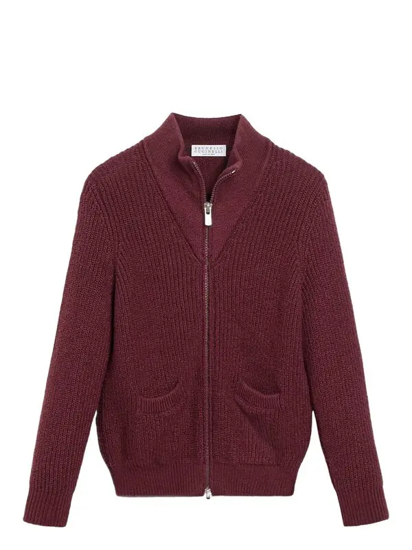 Brunello Cucinelli Malfilé Cotton High-neck Zipper Cardigan - Deep Fuchsia
