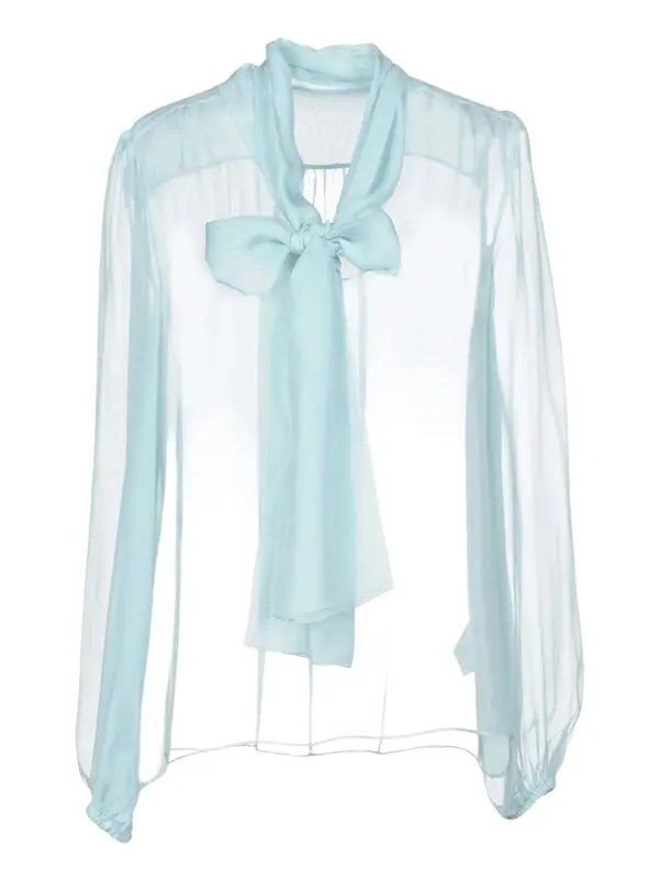 Dolce & Gabbana Chiffon Long-sleeve Top With Flowing Straps - Blue