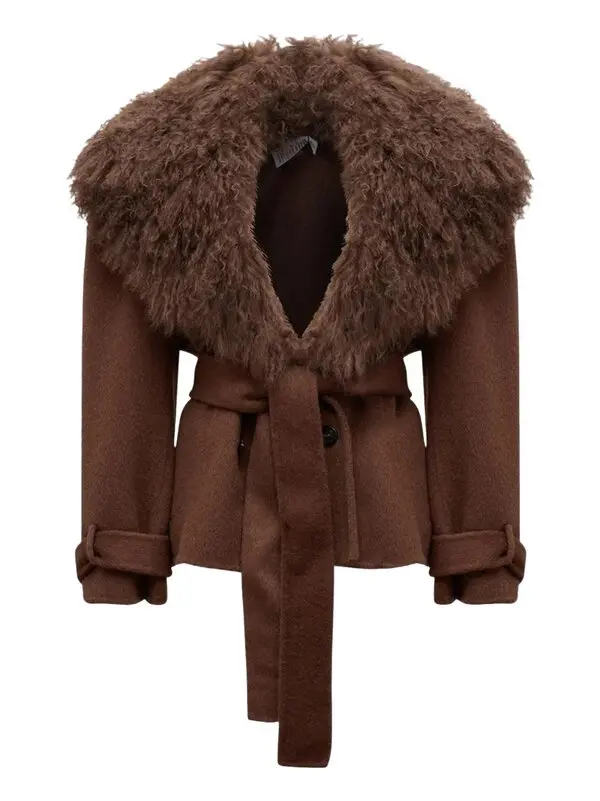 Giuseppe Di Morabito Short Coat With Plush Wool Collar - Brown
