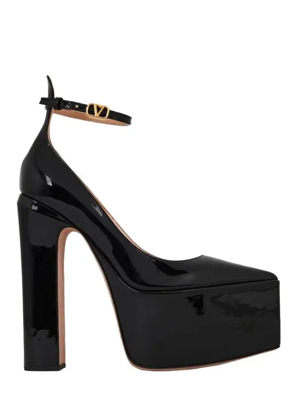 Valentino Garavani Patent Leather Platform Heels With Ankle Strap - Black