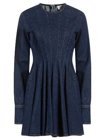 Sportmax Pleated Denim Long Sleeve Dress - Blue