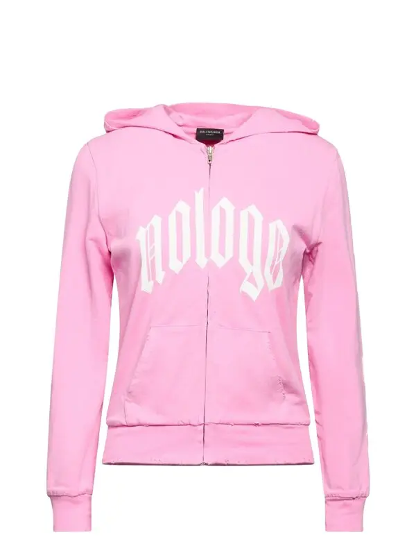 Balenciaga Long Sleeve Hooded Zip Sweatshirt With Print - No