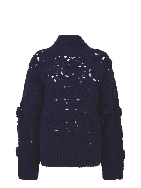 GANNI Crew Neck Sweatshirt With Rose Embellishments - Black