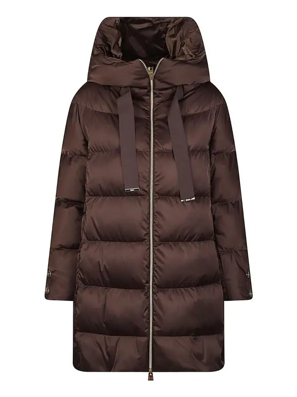 Herno Zip-up Drawstring Hooded Down Coat - Brown