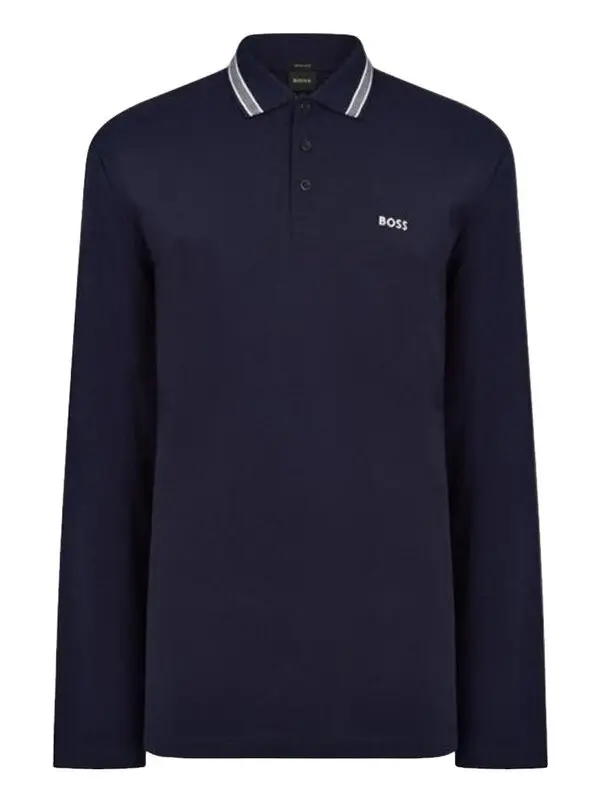 Hugo Boss Navy Blue Long-sleeved Polo Shirt - Black