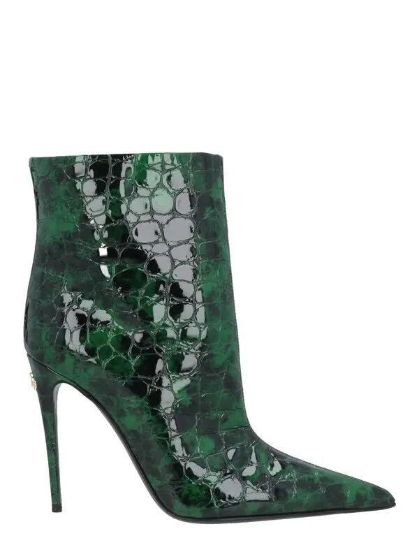 Dolce & Gabbana Croc-embossed Patent Leather Ankle Boots - Green