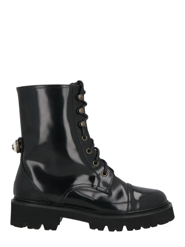 Dolce & Gabbana Glossed Leather Combat Boots - Black
