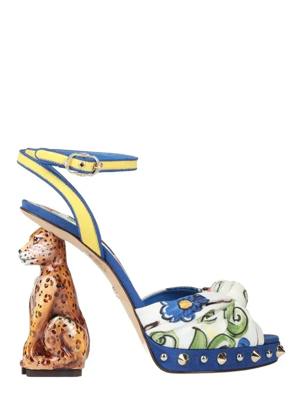 Dolce & Gabbana Floral Print High Heel Sandals With Sculptural Detail - White