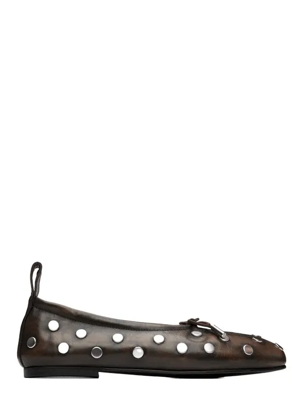 ALOHAS Rosalind Stud-embellished Leather Ballet Flats - Brown