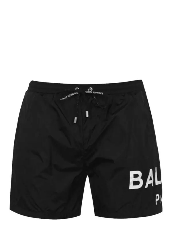 Balmain Logo Print Swim Shorts - Black