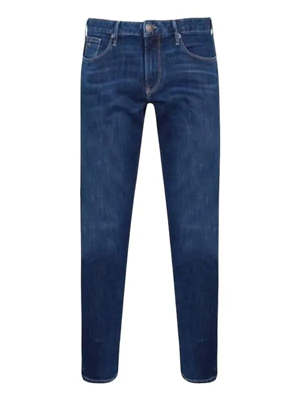 Emporio Armani Logo Detailed Straight Leg Jeans - Blue