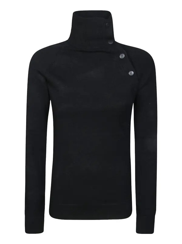 DONDUP Slim Fit Button Detailed Mock Neck Jumper - Black