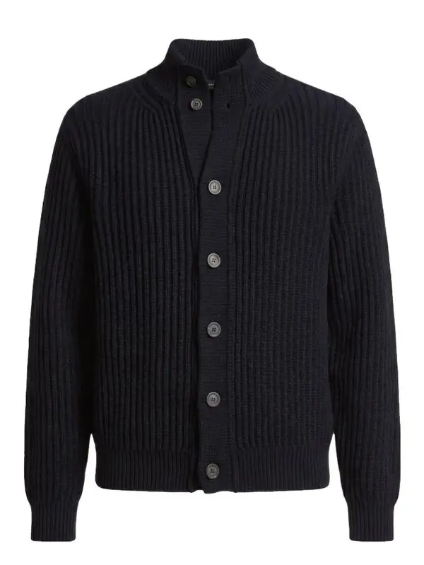 Peserico High Neck Button-front Long Sleeve Knit Top - Black