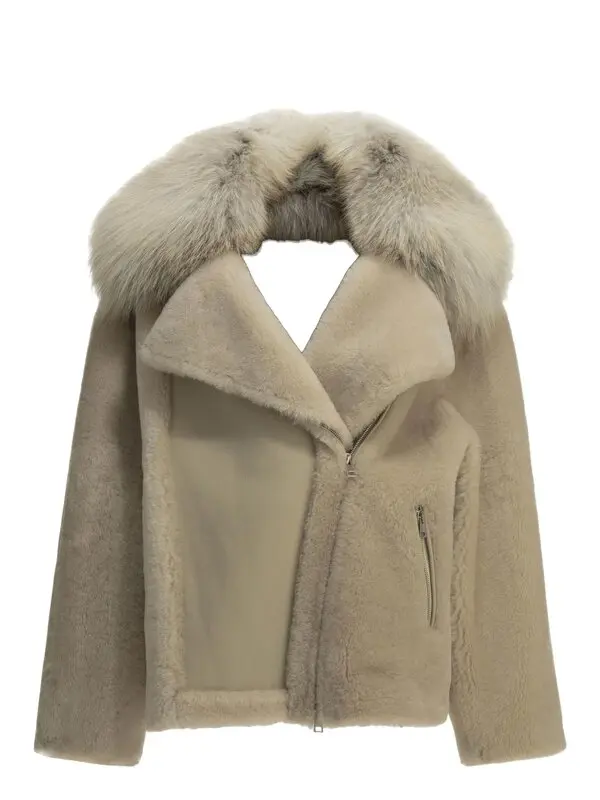 BLANCHA Long-sleeve Fur-trimmed Jacket - Beige