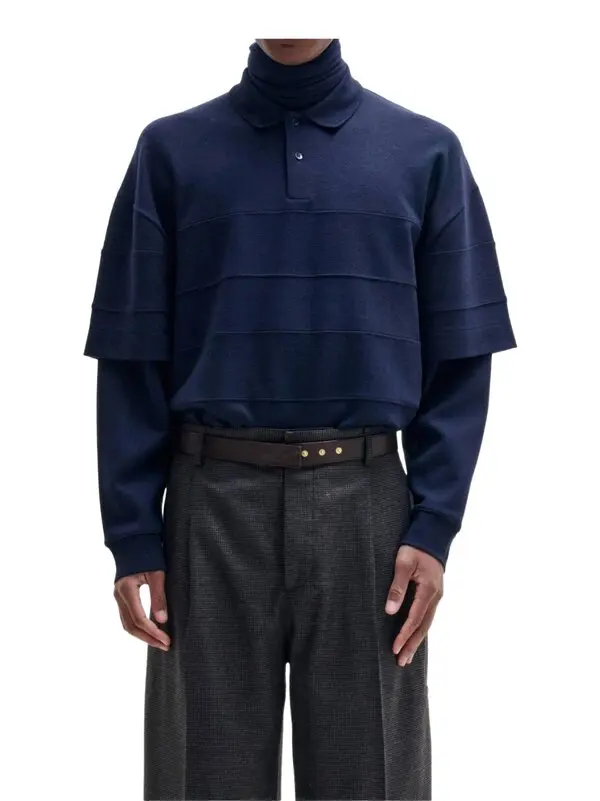 DARKPARK Zack Wool Double Sleeve Stripes Polo - Navy Blue
