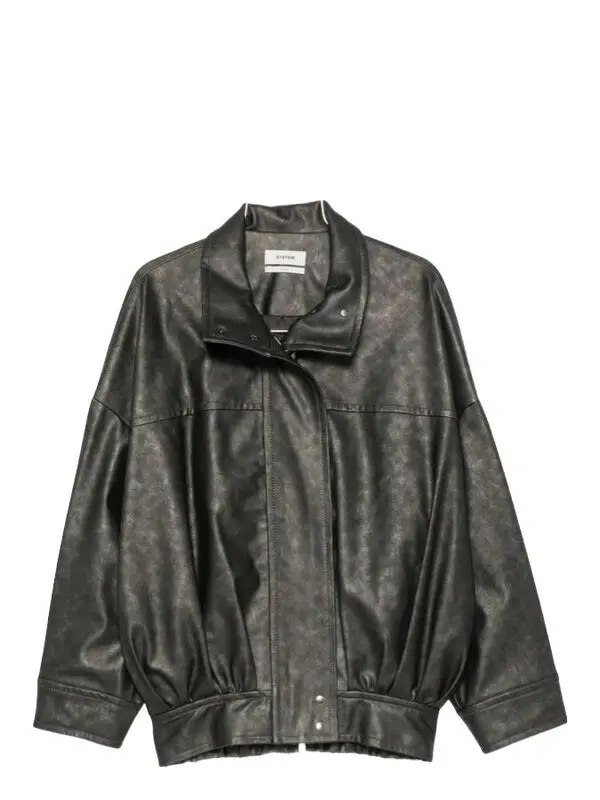 SYSTEM Panelled High-neck Biker Jacket - Black