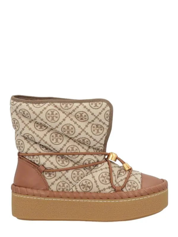 Tory Burch Quilted Logo Lace-up Ankle Boots - Camel